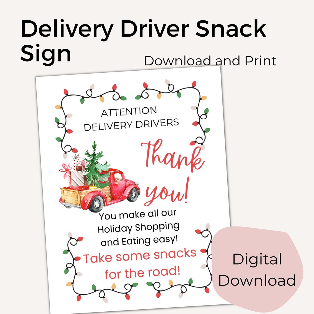 PRINTABLE Delivery Driver Snack Sign Instant Download Thank - Etsy