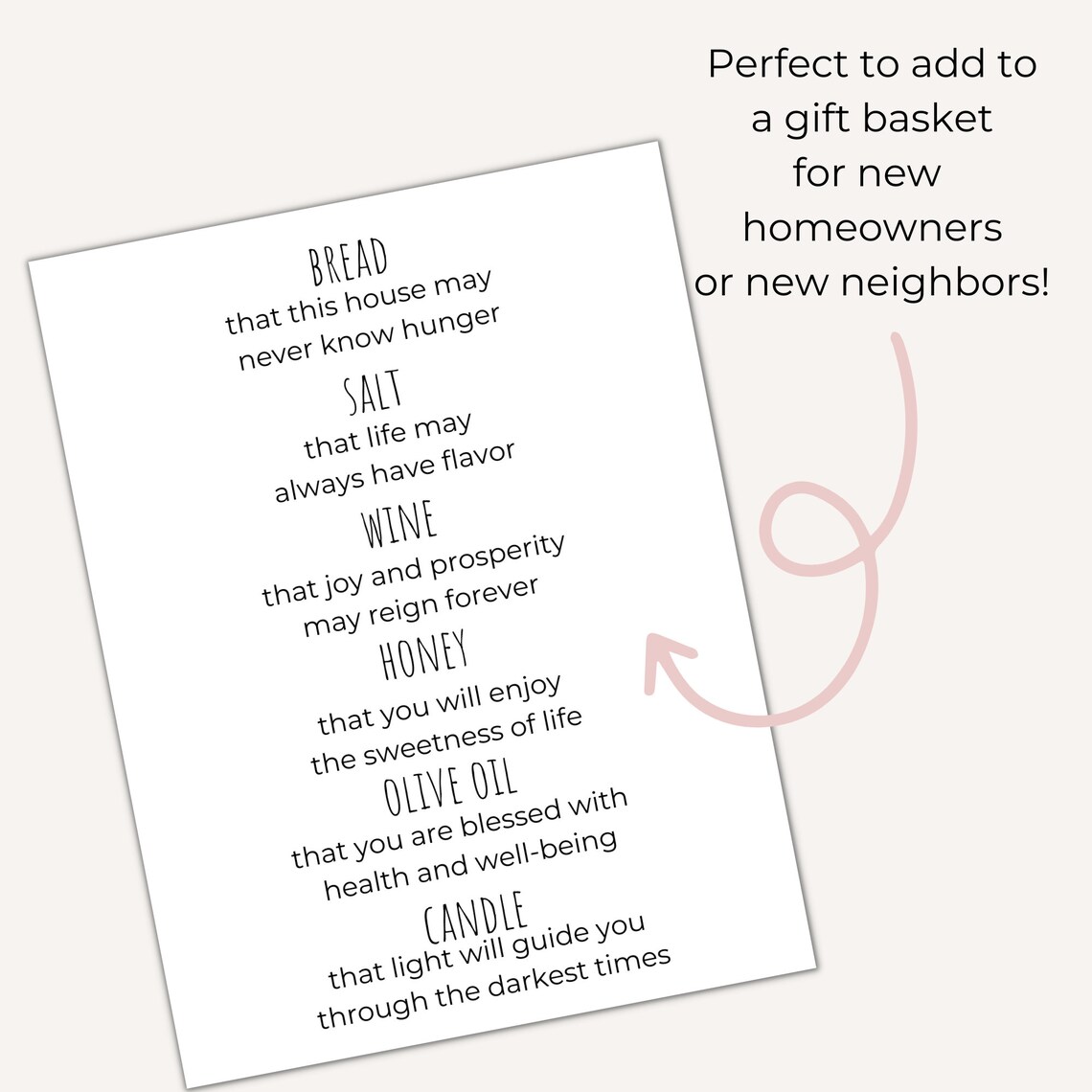 Housewarming Printable| House Blessing Printable| Bread, Salt, Wine ...