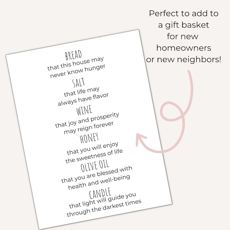 Housewarming Printable| House Blessing Printable| Bread, Salt, Wine ...