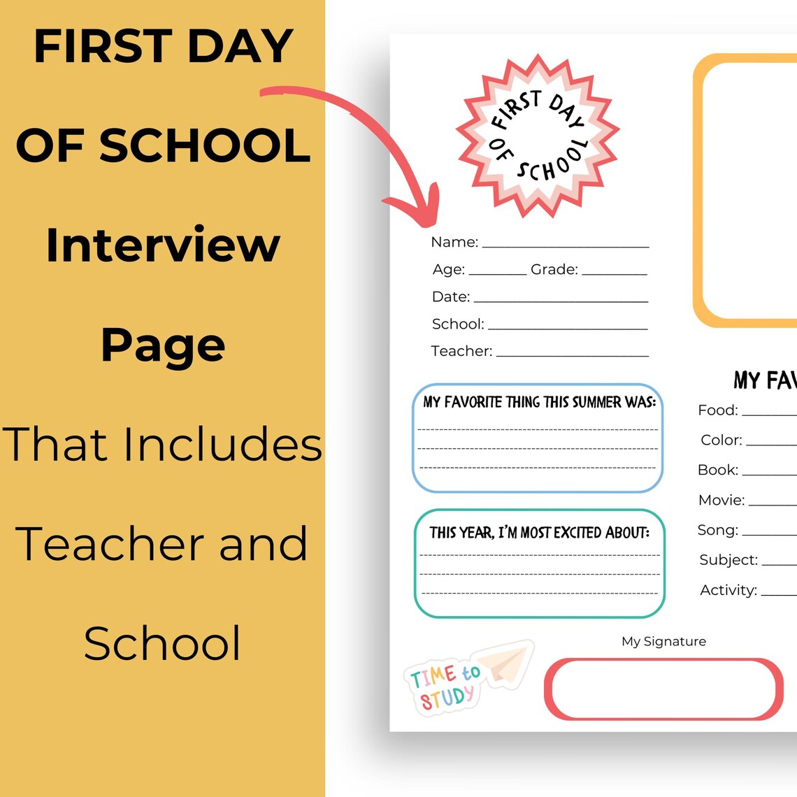 First Day of School Interview Questions First Day of School Activity ...