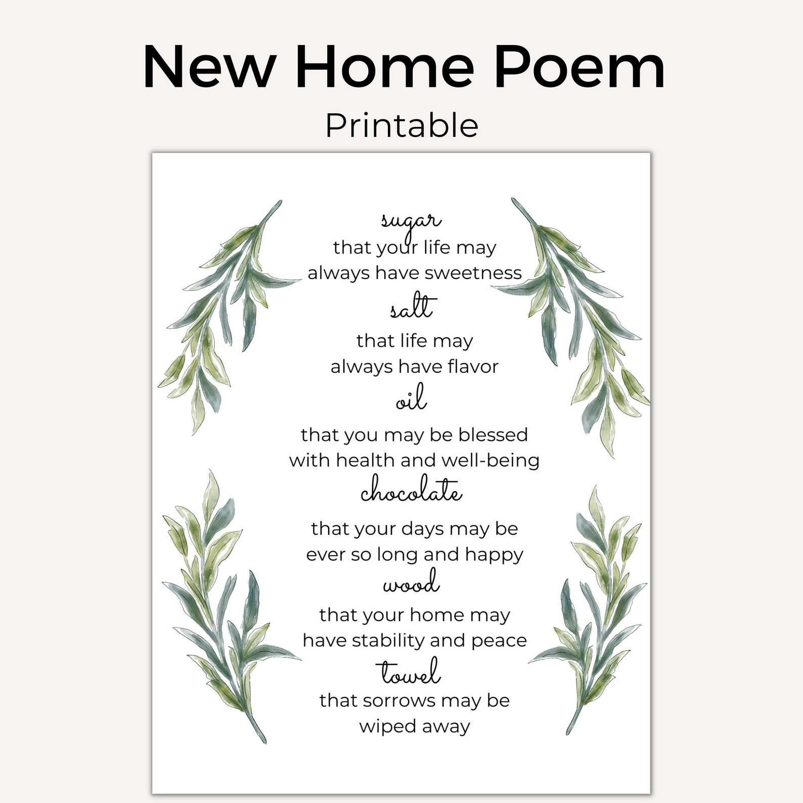 New Home Poem| New Home Blessing| Housewarming Printable| Sugar, Salt ...