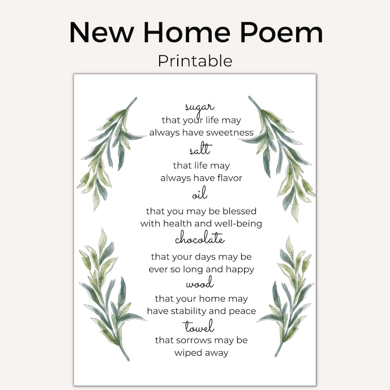 New Home Poem| New Home Blessing| Housewarming Printable| Sugar, Salt ...