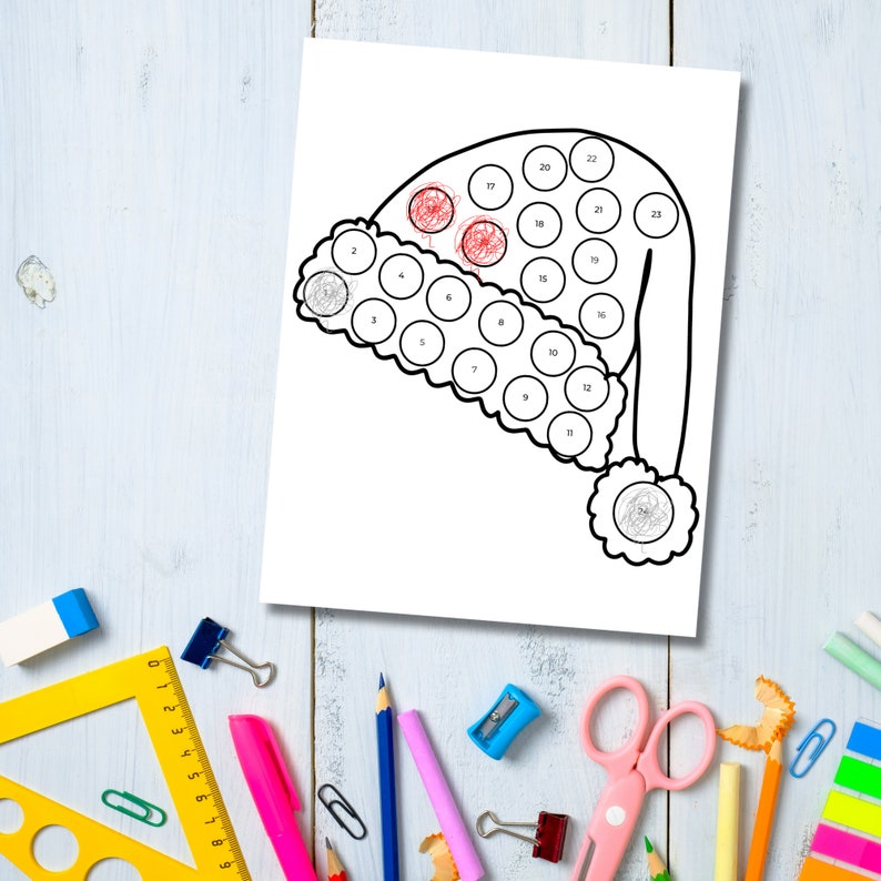 Black and White Santa Hat Christmas Countdown| Printable Advent ...