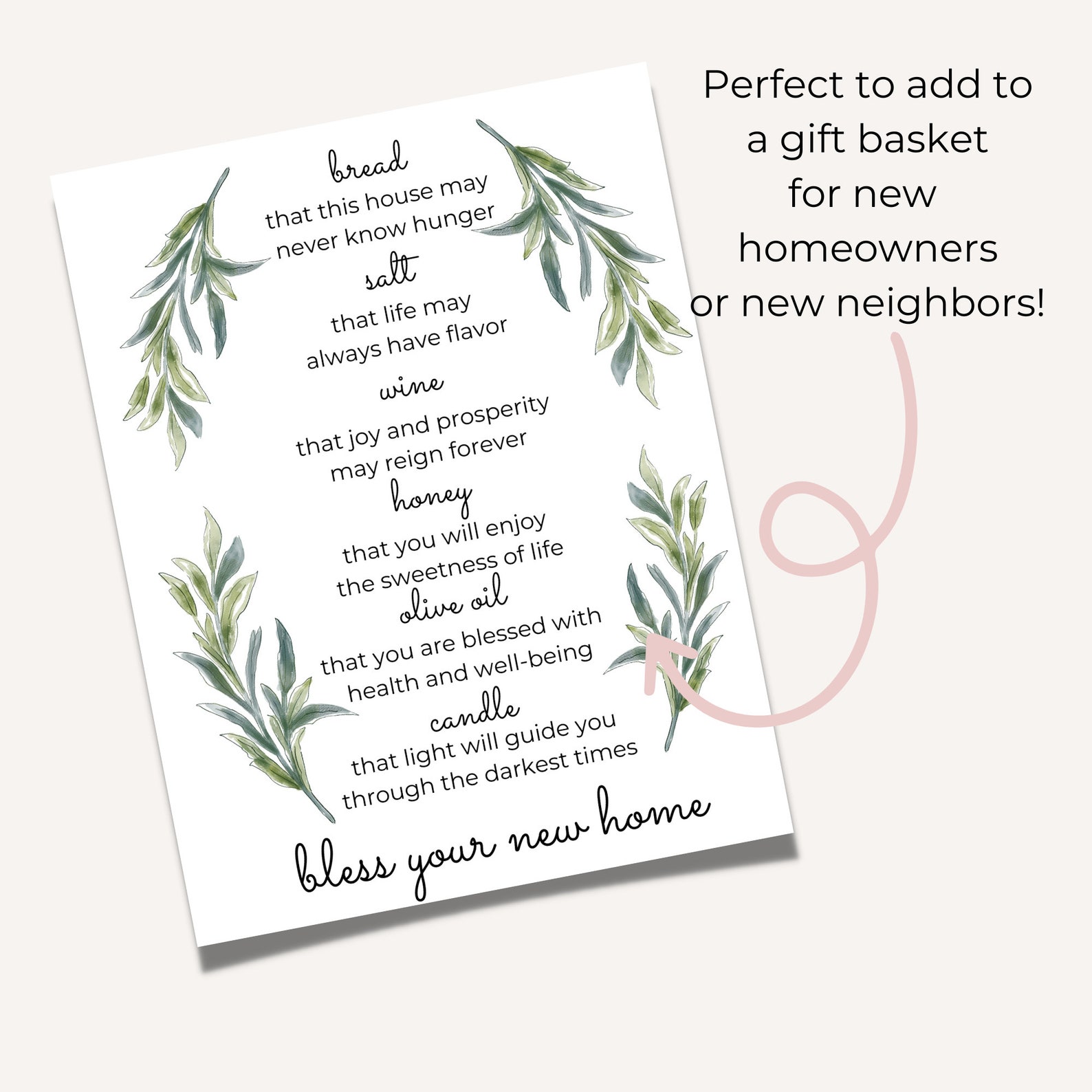Housewarming Printable House Blessing Printable Bread, Salt, Wine New ...