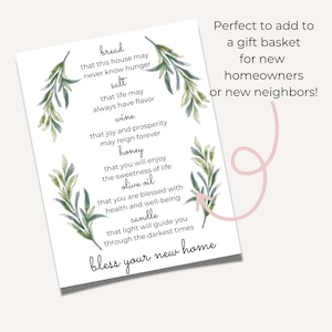 Housewarming Printable| House Blessing Printable| Bread, Salt, Wine ...