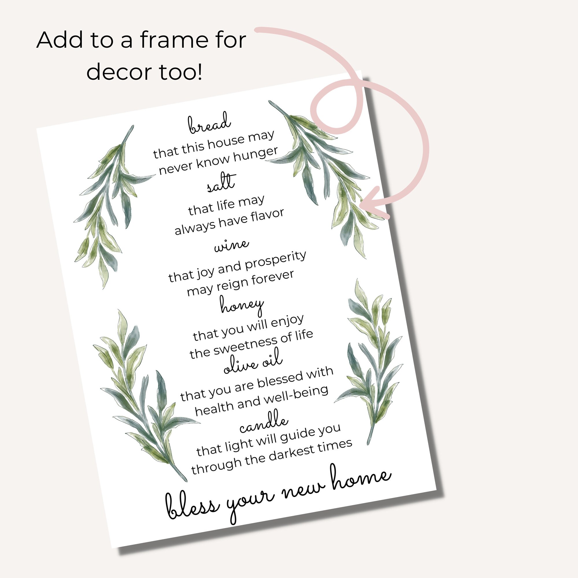 Housewarming Printable| House Blessing Printable| Bread, Salt, Wine ...