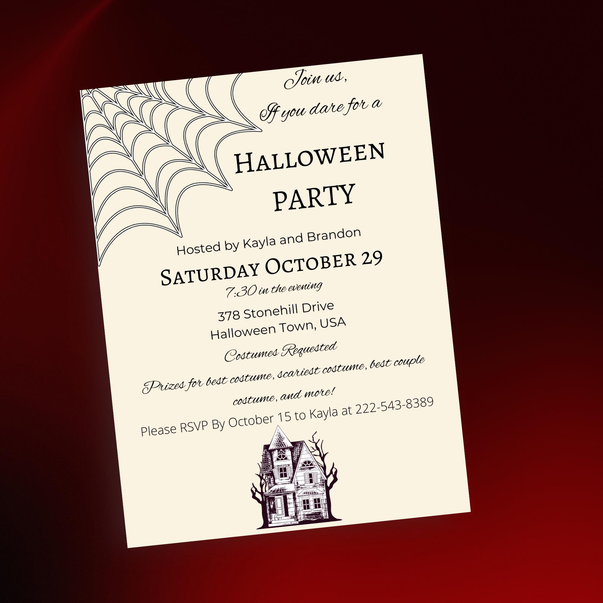 Gothic Halloween Party Invitation| Haunted House Party| Spider Web ...