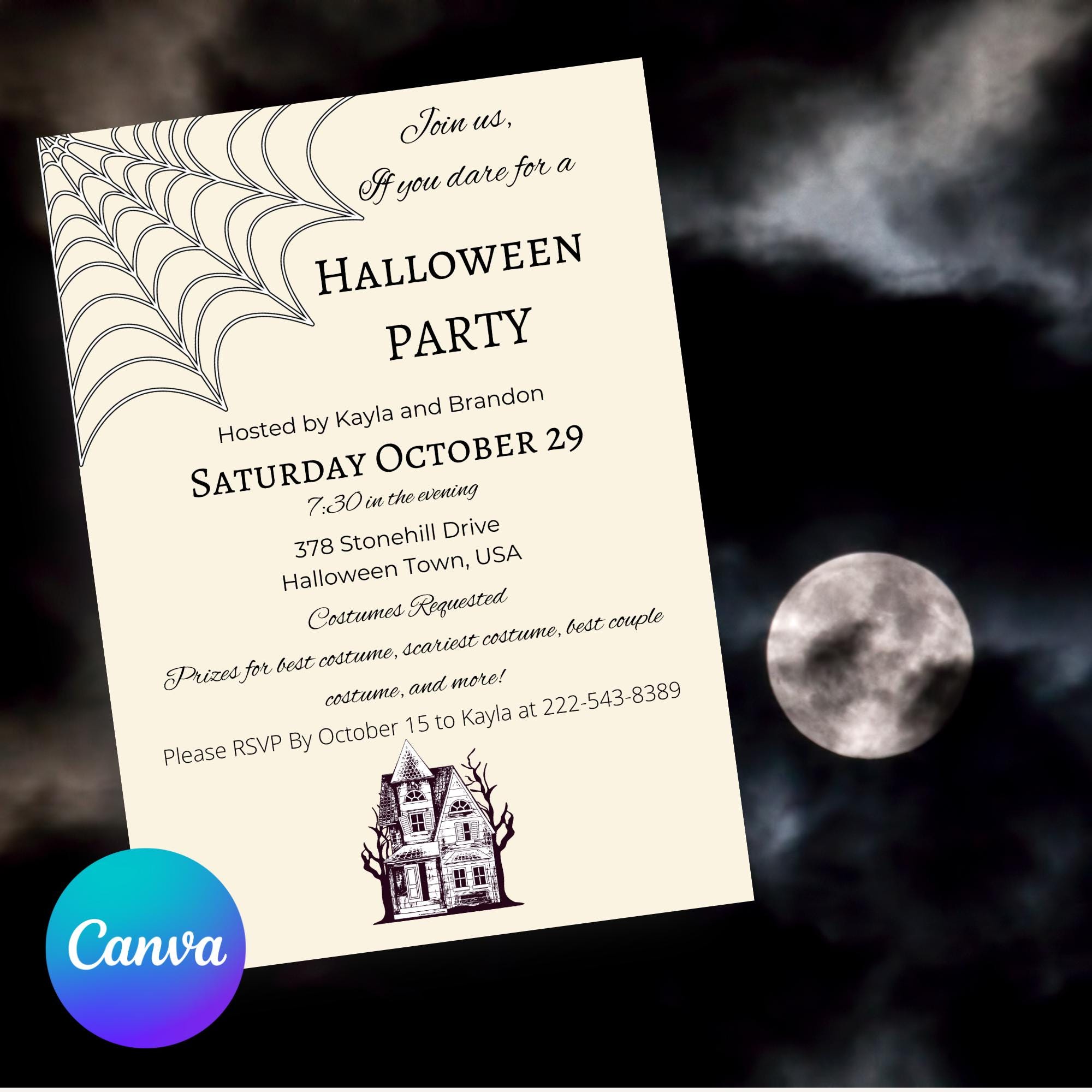 Gothic Halloween Party Invitation| Haunted House Party| Spider Web ...