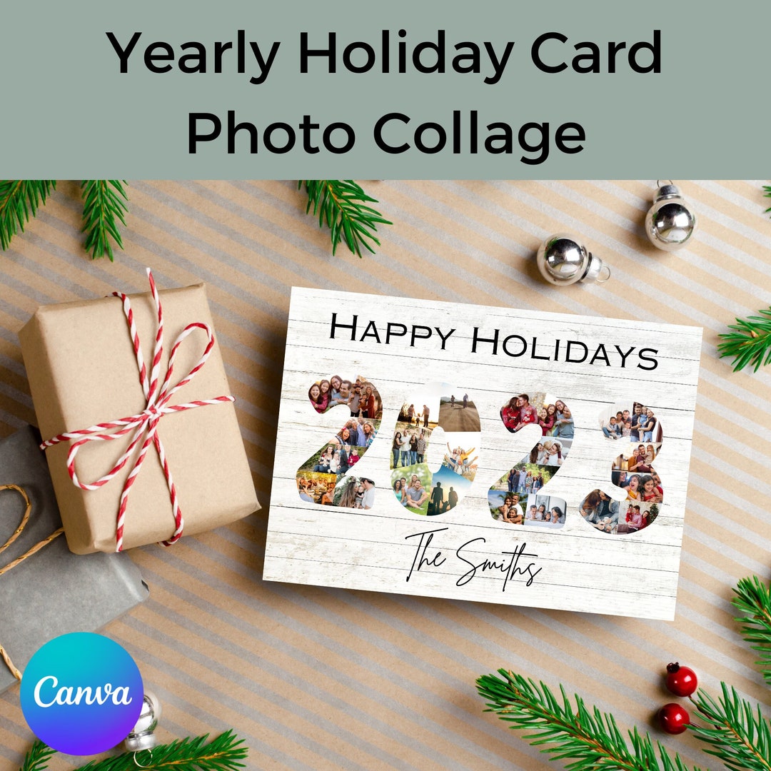 Yearly Holiday Photo Card Template Personalized Holiday Greeting Card ...