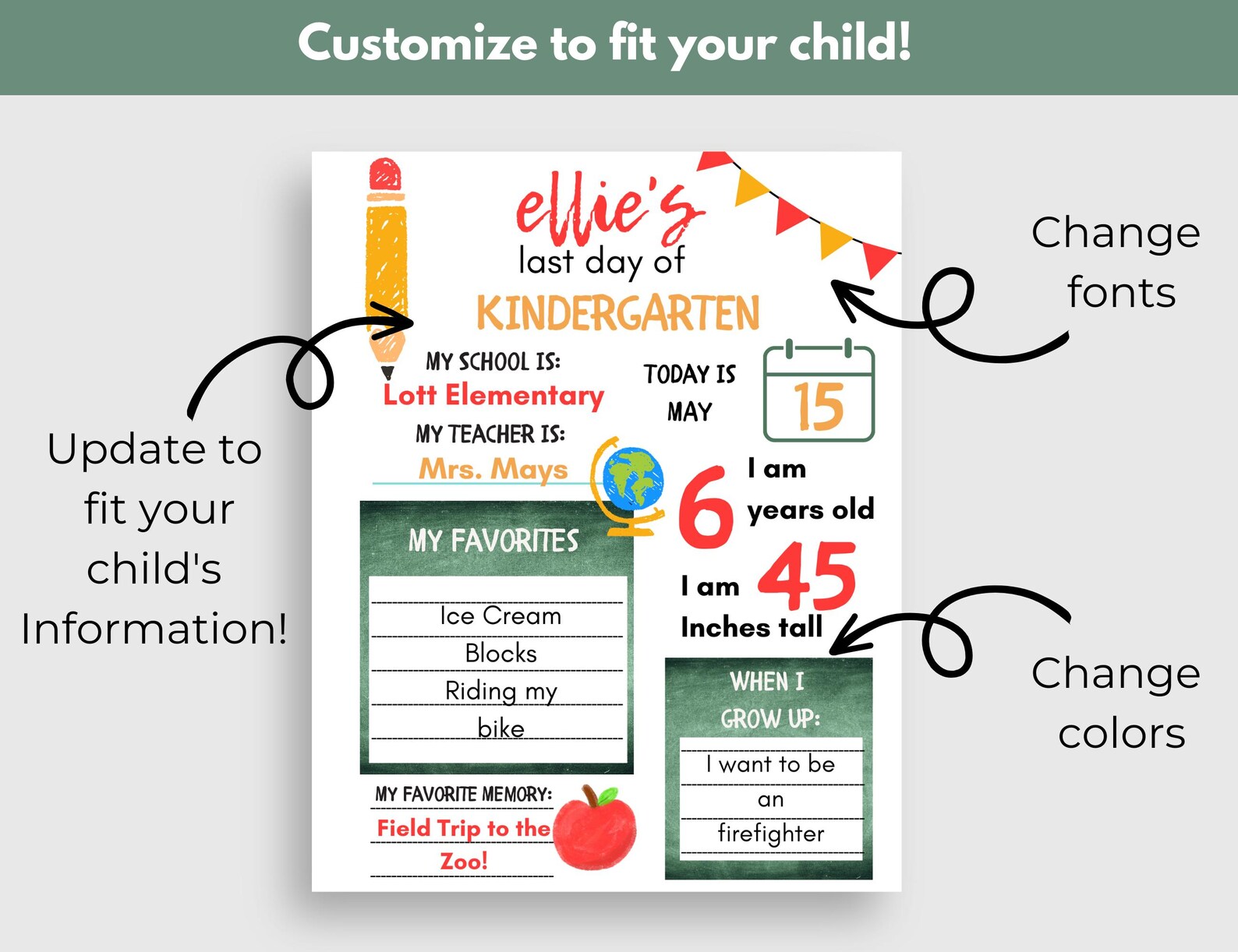 First and Last Day of School Printable Sign | Editable Kids Back to ...