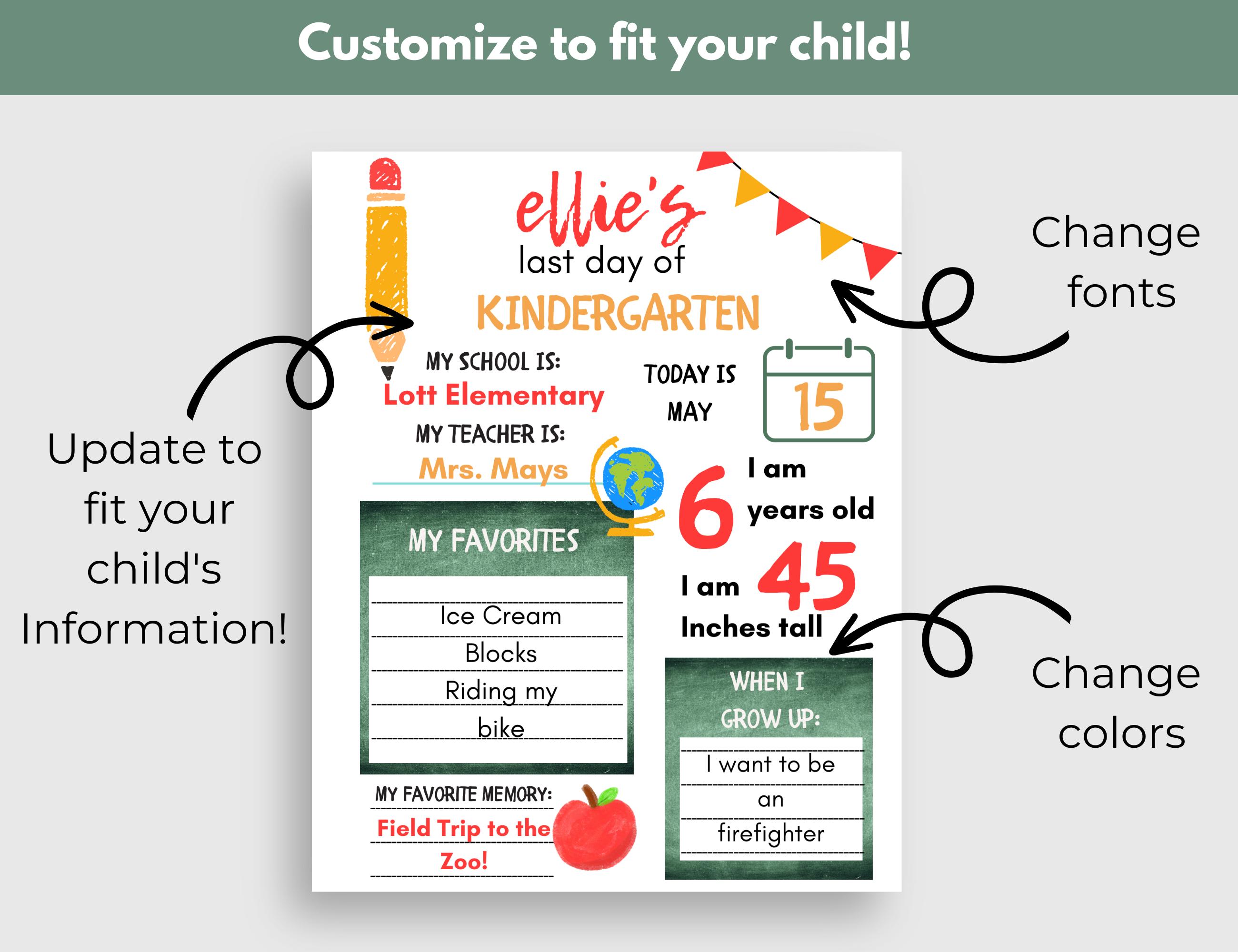 First and Last Day of School Printable Sign Editable Kids Back to ...