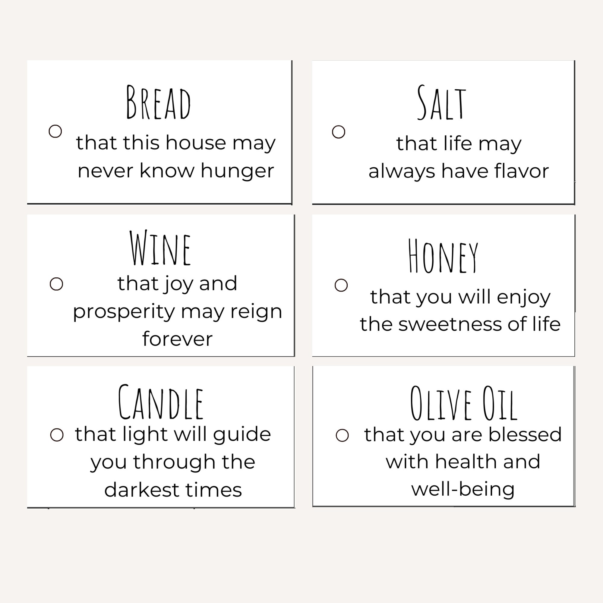Housewarming Printable| House Blessing Printable| Bread, Salt, Wine ...