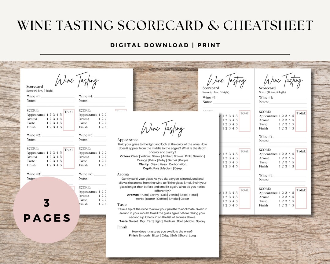 Simple Wine Tasting Scorecard and Cheat Sheet | Wine Tasting Guide ...