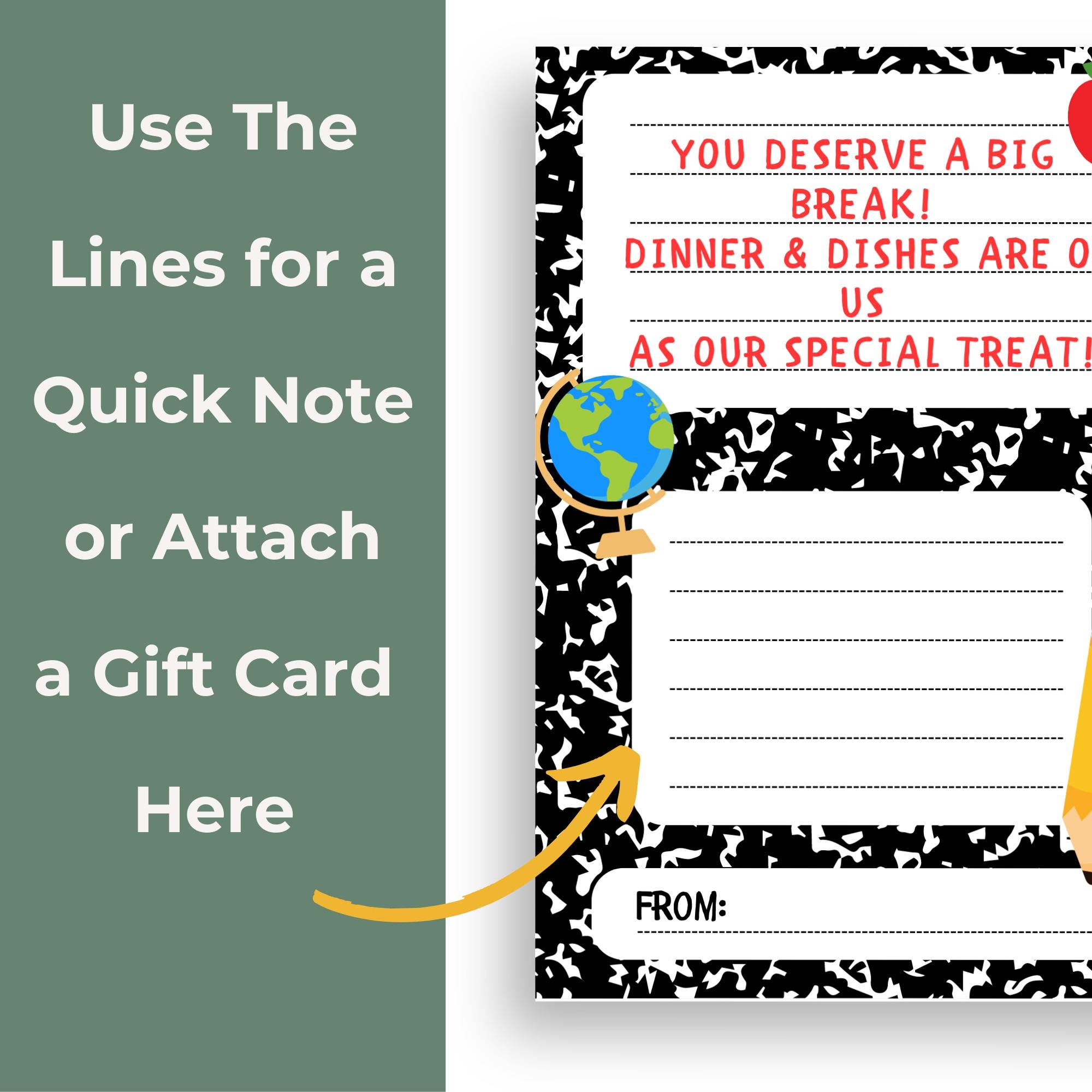 Teacher Appreciation Gift Card Holder Dinner and Dishes on Me Teacher ...