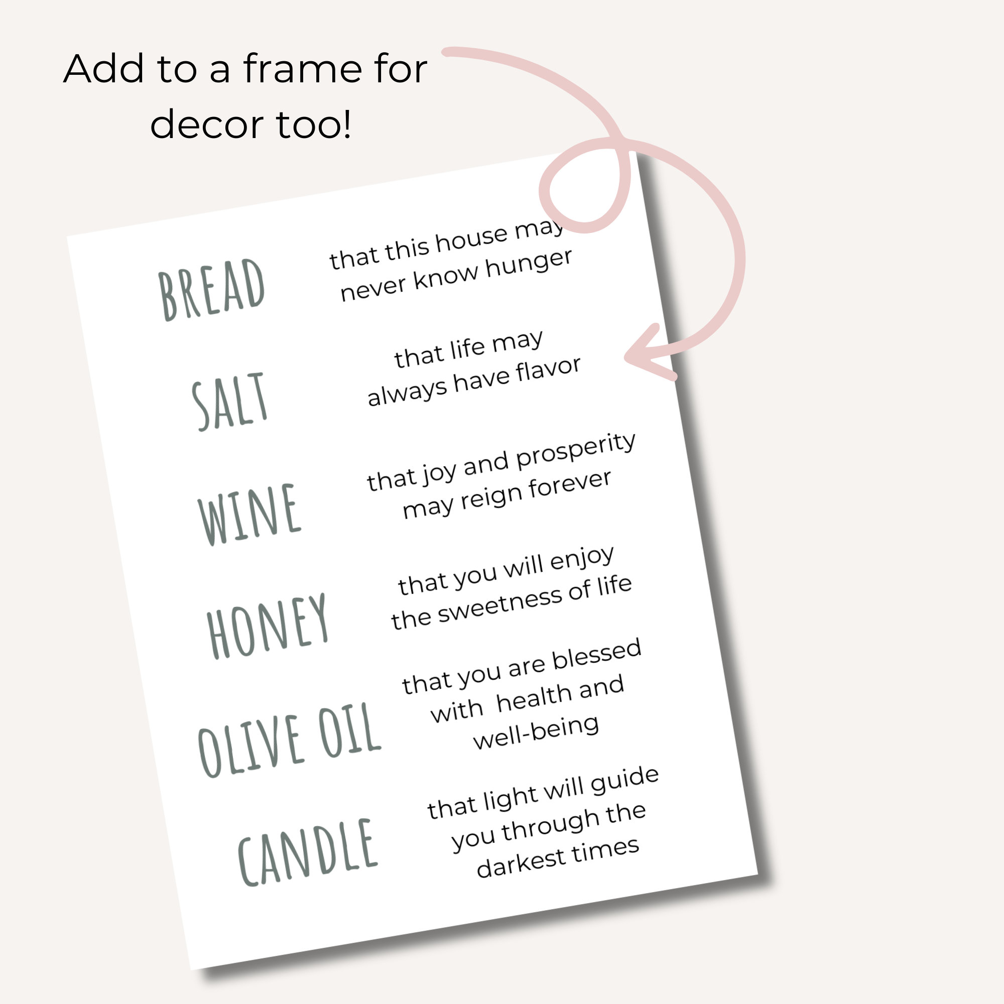 Housewarming Printable| House Blessing Printable| Bread, Salt, Wine ...