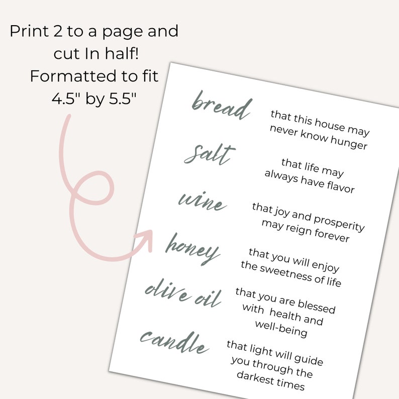 Housewarming Printable| House Blessing Printable| Bread, Salt, Wine ...