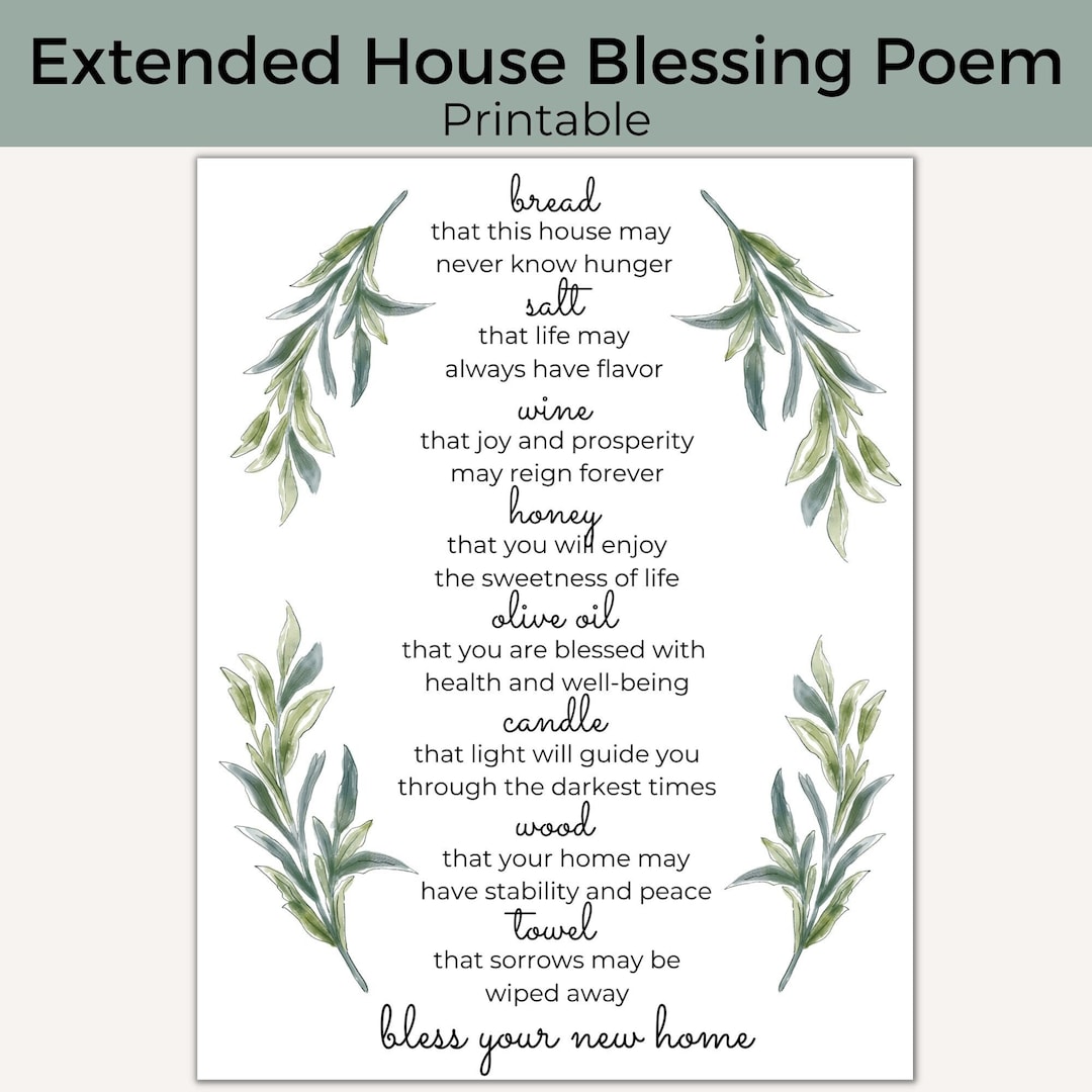Extended Housewarming Printable| House Blessing Printable| Bread, Salt ...