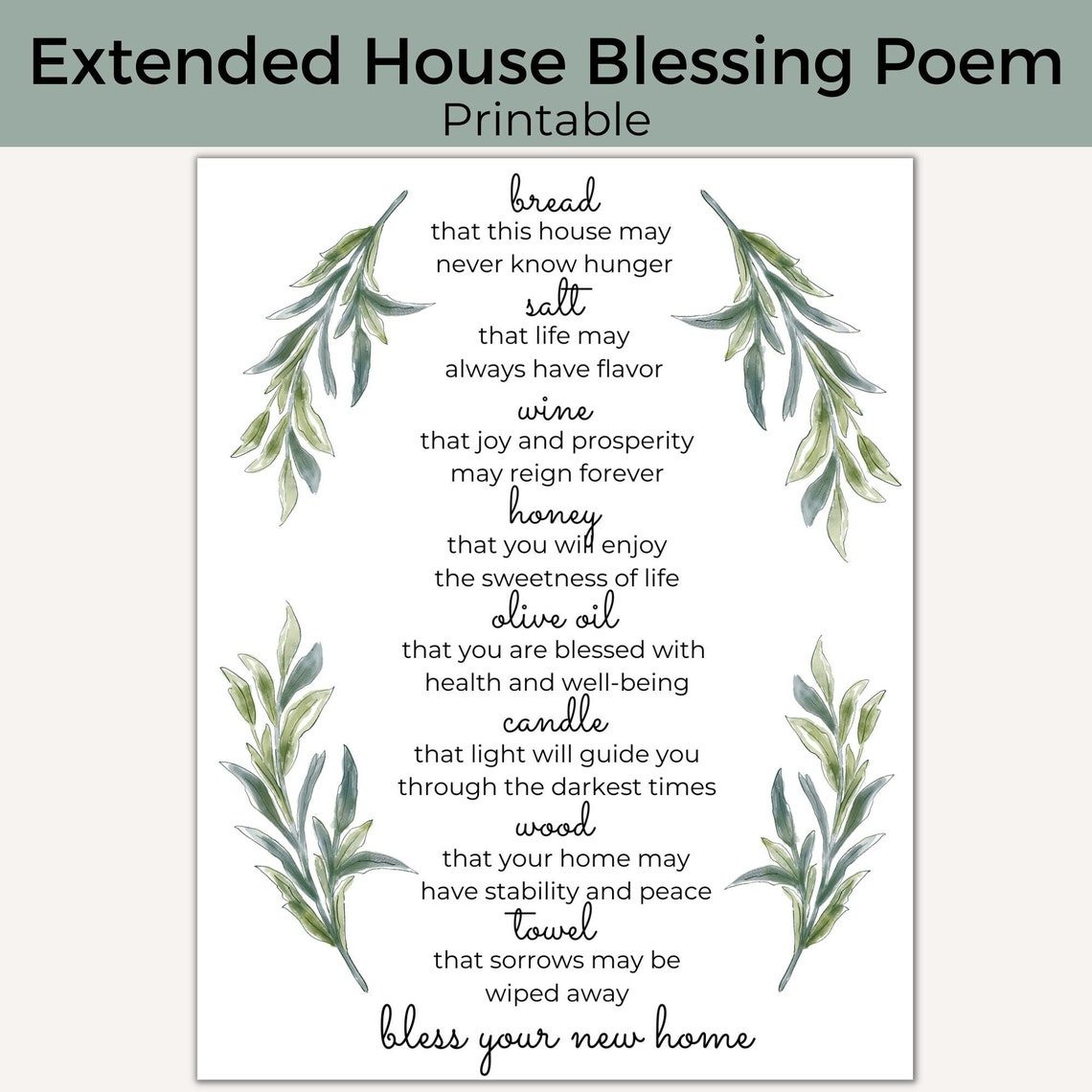 Extended Housewarming Printable| House Blessing Printable| Bread, Salt ...