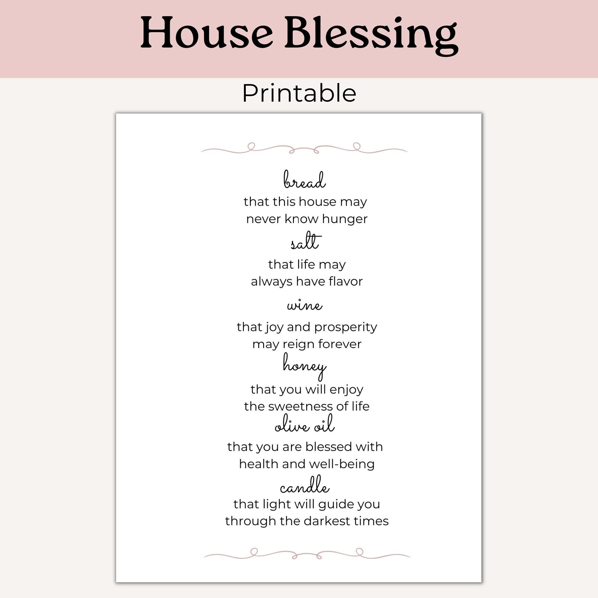 Housewarming Printable| House Blessing Printable| Bread, Salt, Wine ...