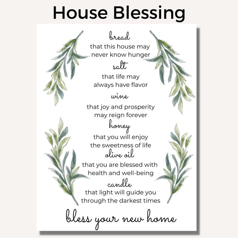 Housewarming Printable| House Blessing Printable| Bread, Salt, Wine ...