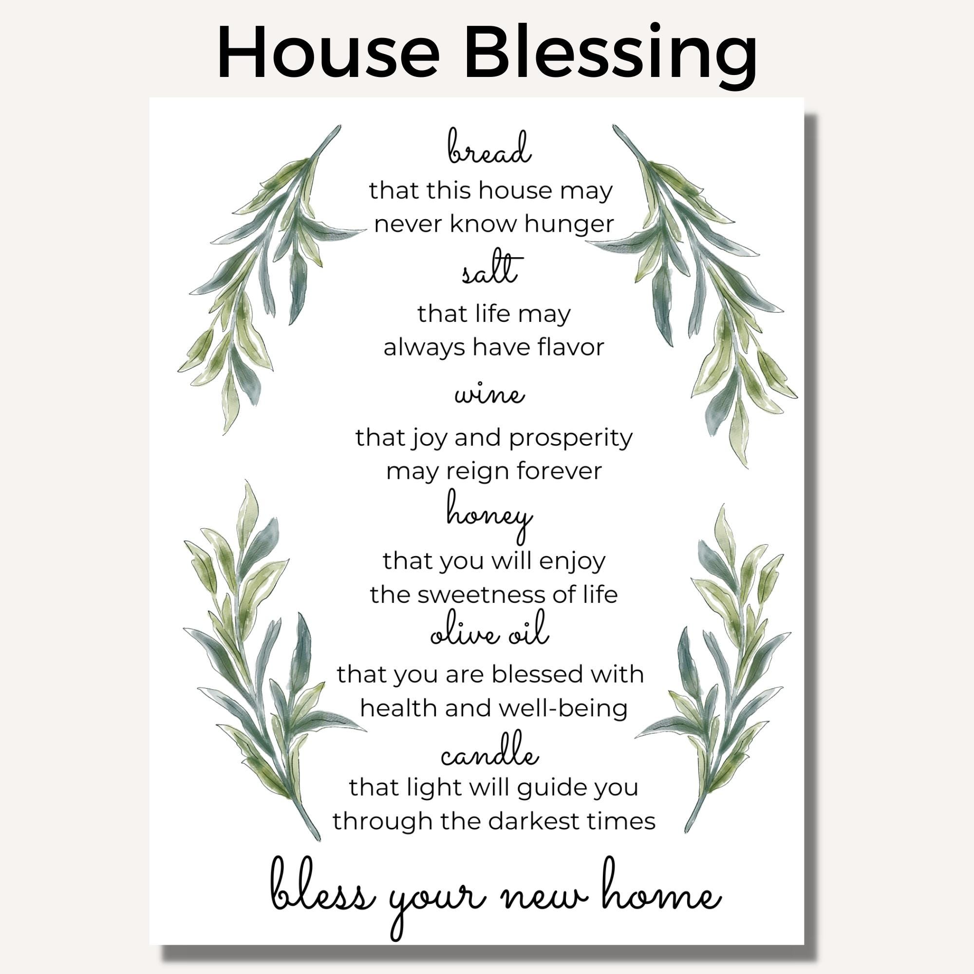 Housewarming Printable| House Blessing Printable| Bread, Salt, Wine ...