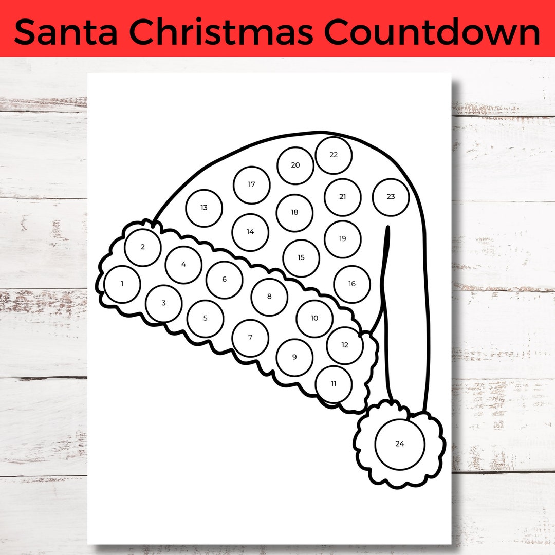 Black and White Santa Hat Christmas Countdown| Printable Advent ...