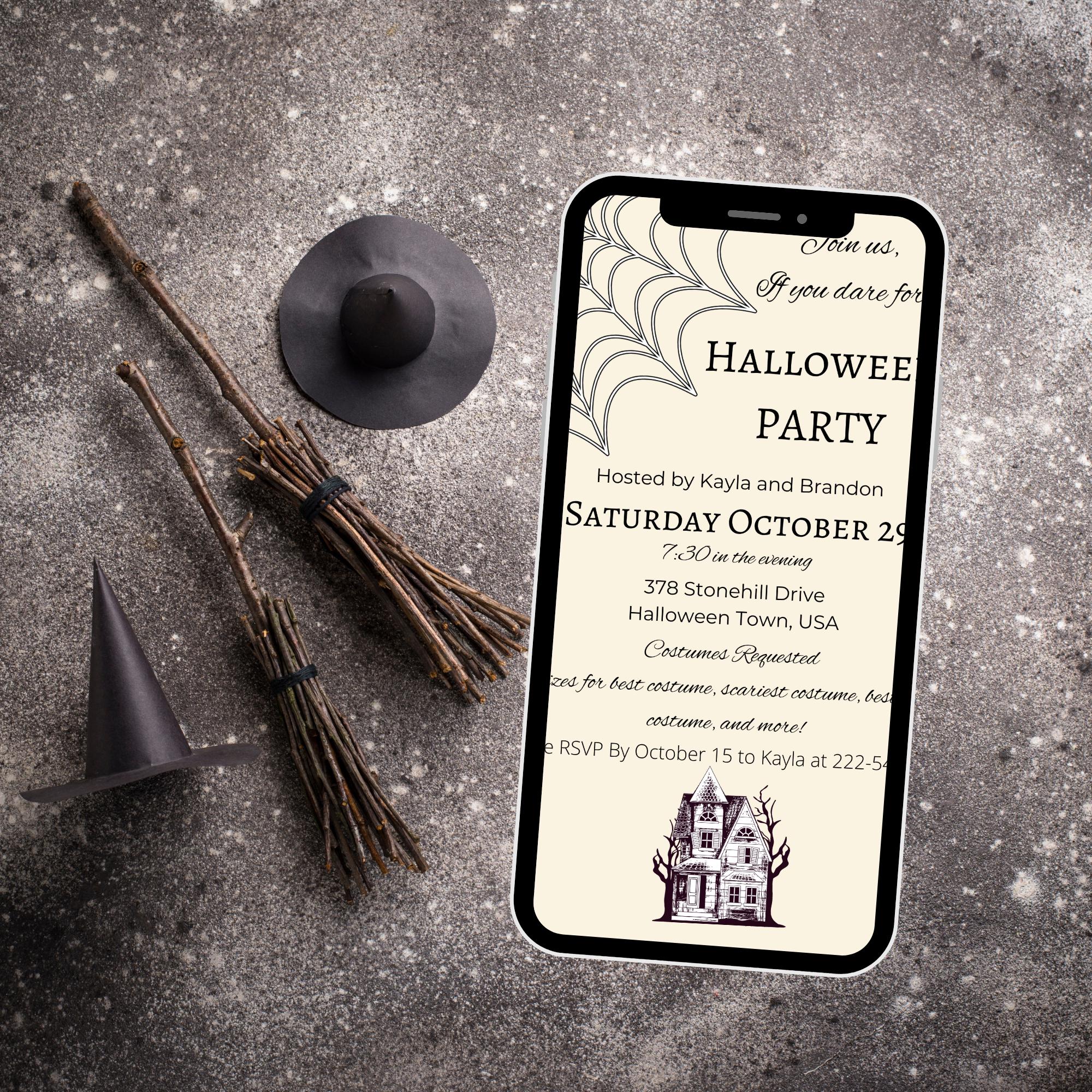 Gothic Halloween Party Invitation| Haunted House Party| Spider Web ...