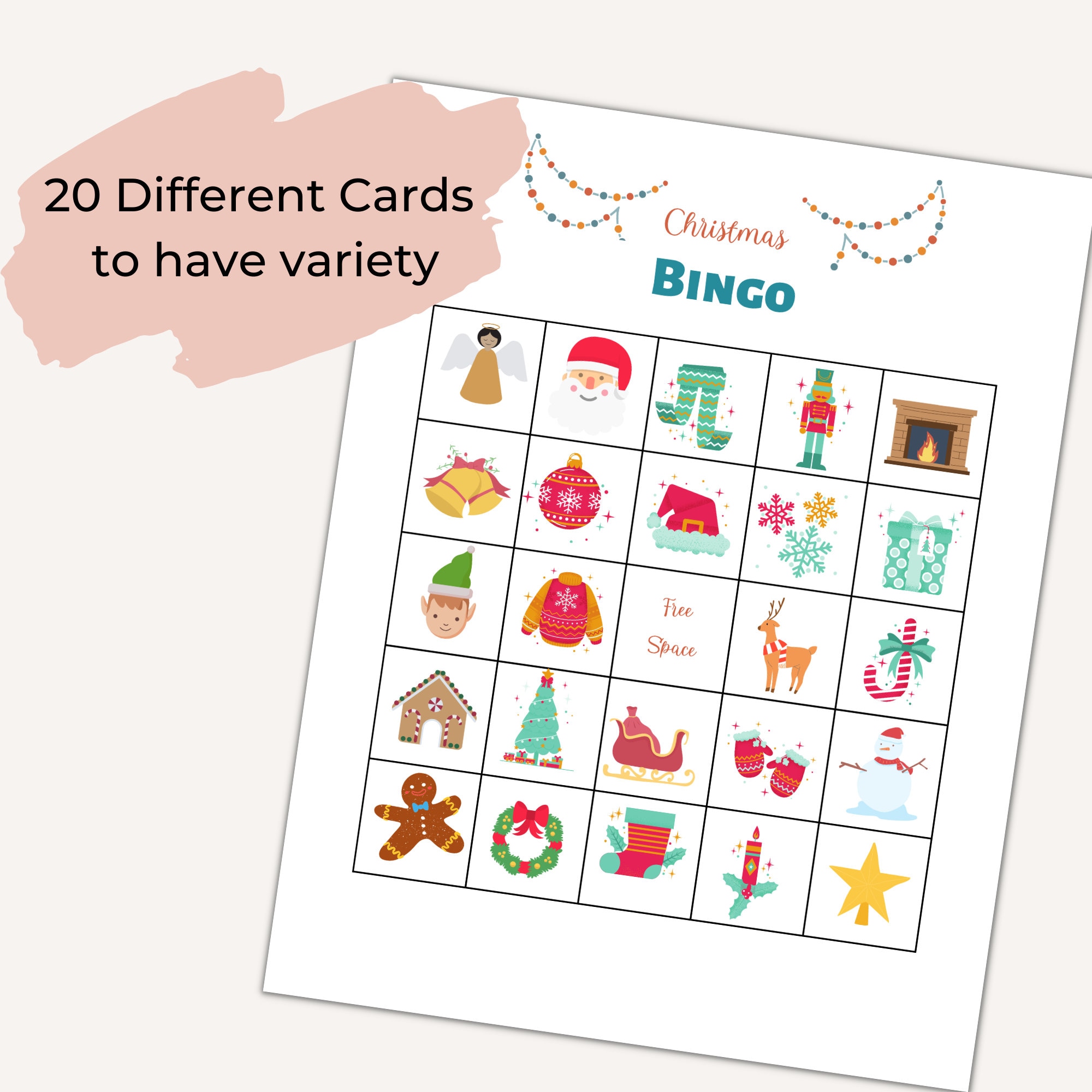 Christmas Bingo Game Printable| 20 Different Cards| Instant Download ...