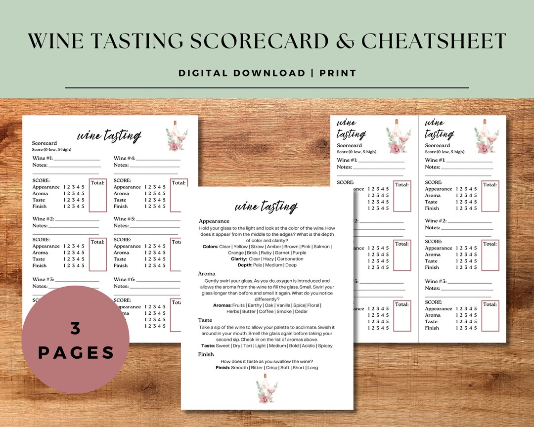 Feminine Wine Tasting Scorecard and Cheat Sheet | Wine Tasting Guide ...