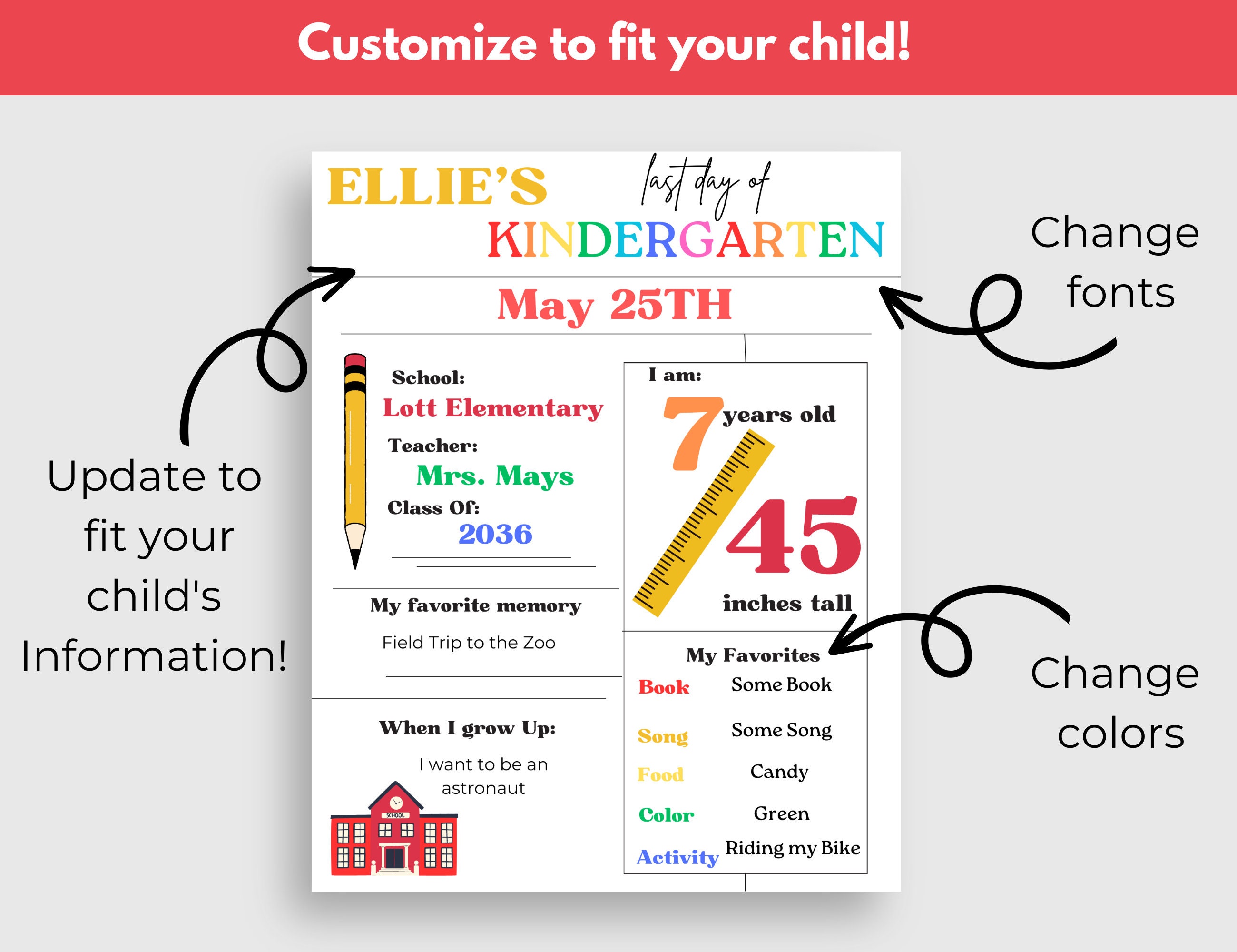 First and Last Day of School Printable Sign | Editable Kids Back to ...