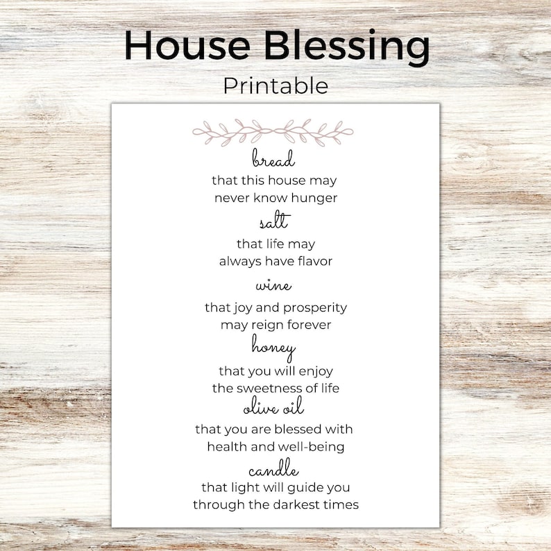 Housewarming Printable| House Blessing Printable| Bread, Salt, Wine ...