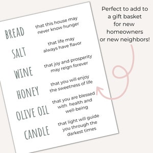 Housewarming Printable| House Blessing Printable| Bread, Salt, Wine ...