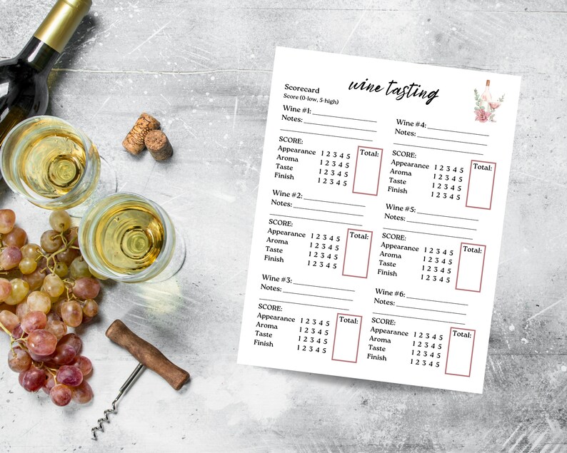 Feminine Wine Tasting Scorecard and Cheat Sheet Wine Tasting Guide Date ...