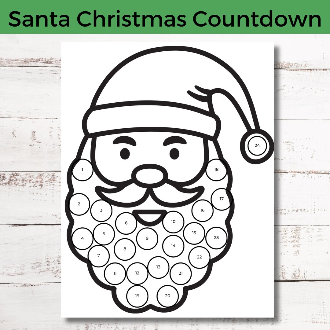 Black and White Santa Beard Christmas Countdown| Printable Advent ...