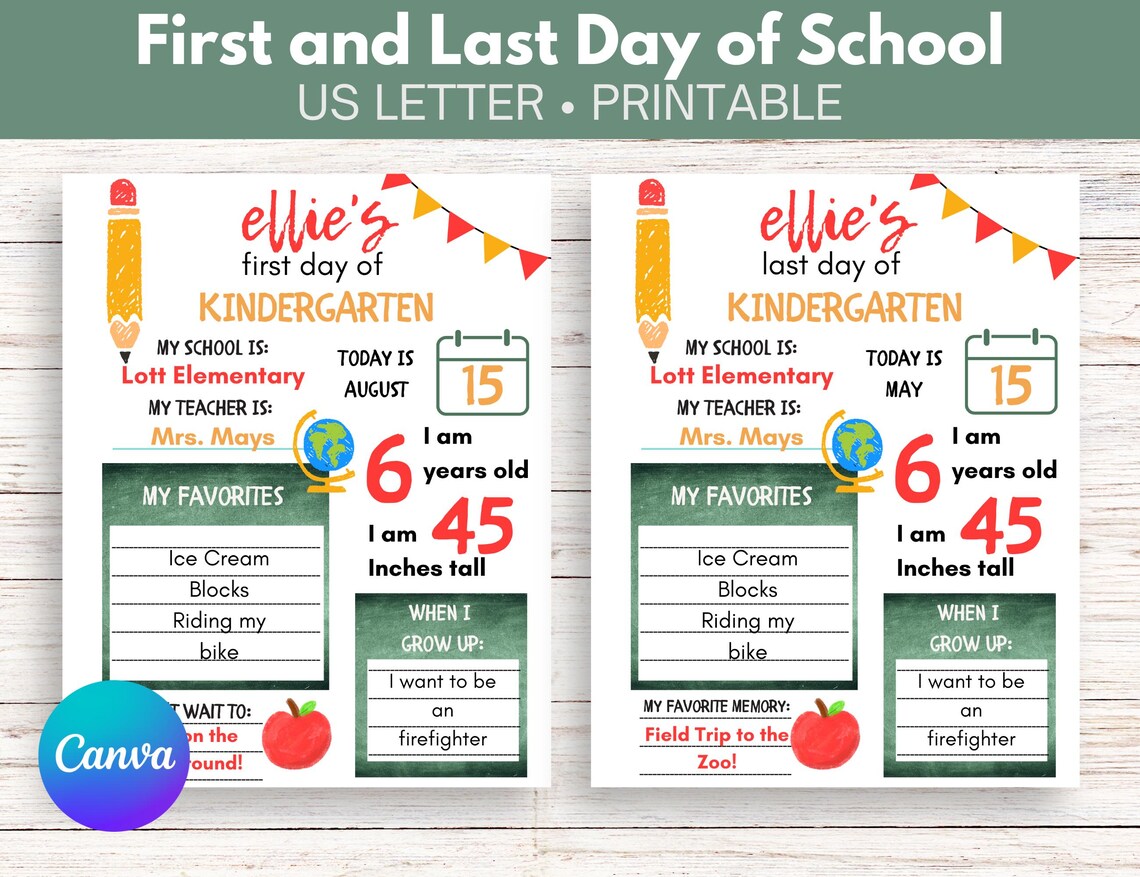 First and Last Day of School Printable Sign | Editable Kids Back to ...