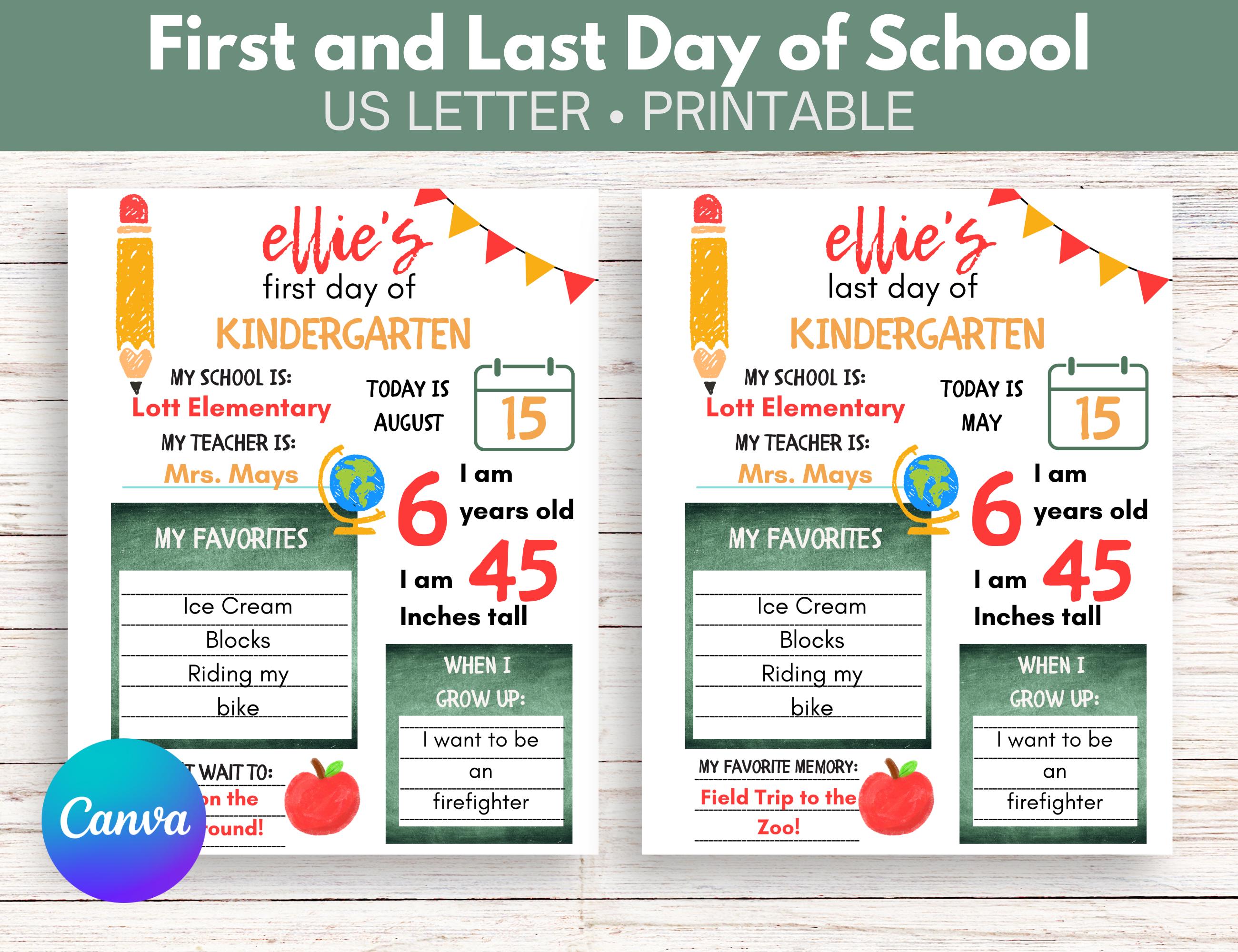 First and Last Day of School Printable Sign Editable Kids Back to ...