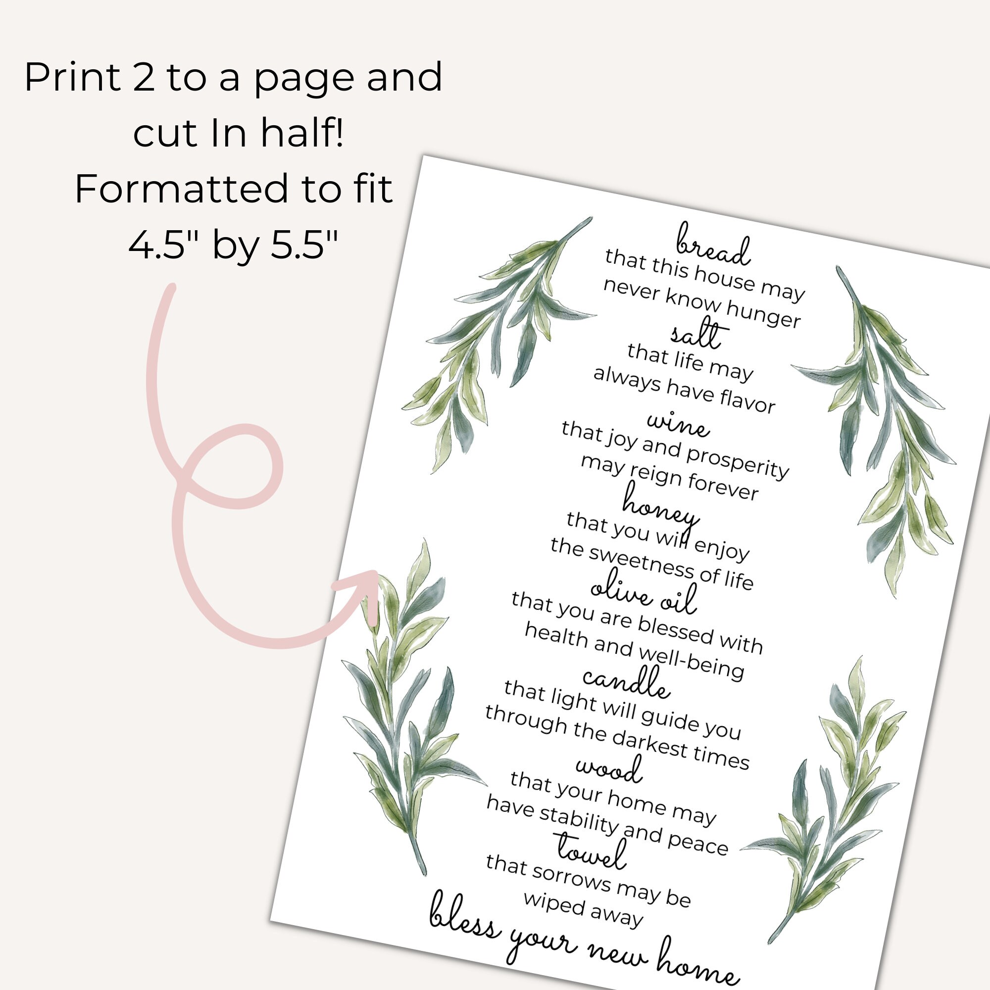 Extended Housewarming Printable| House Blessing Printable| Bread, Salt ...