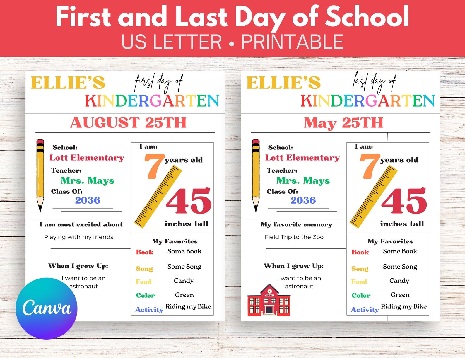 First and Last Day of School Printable Sign Editable Kids Back to ...