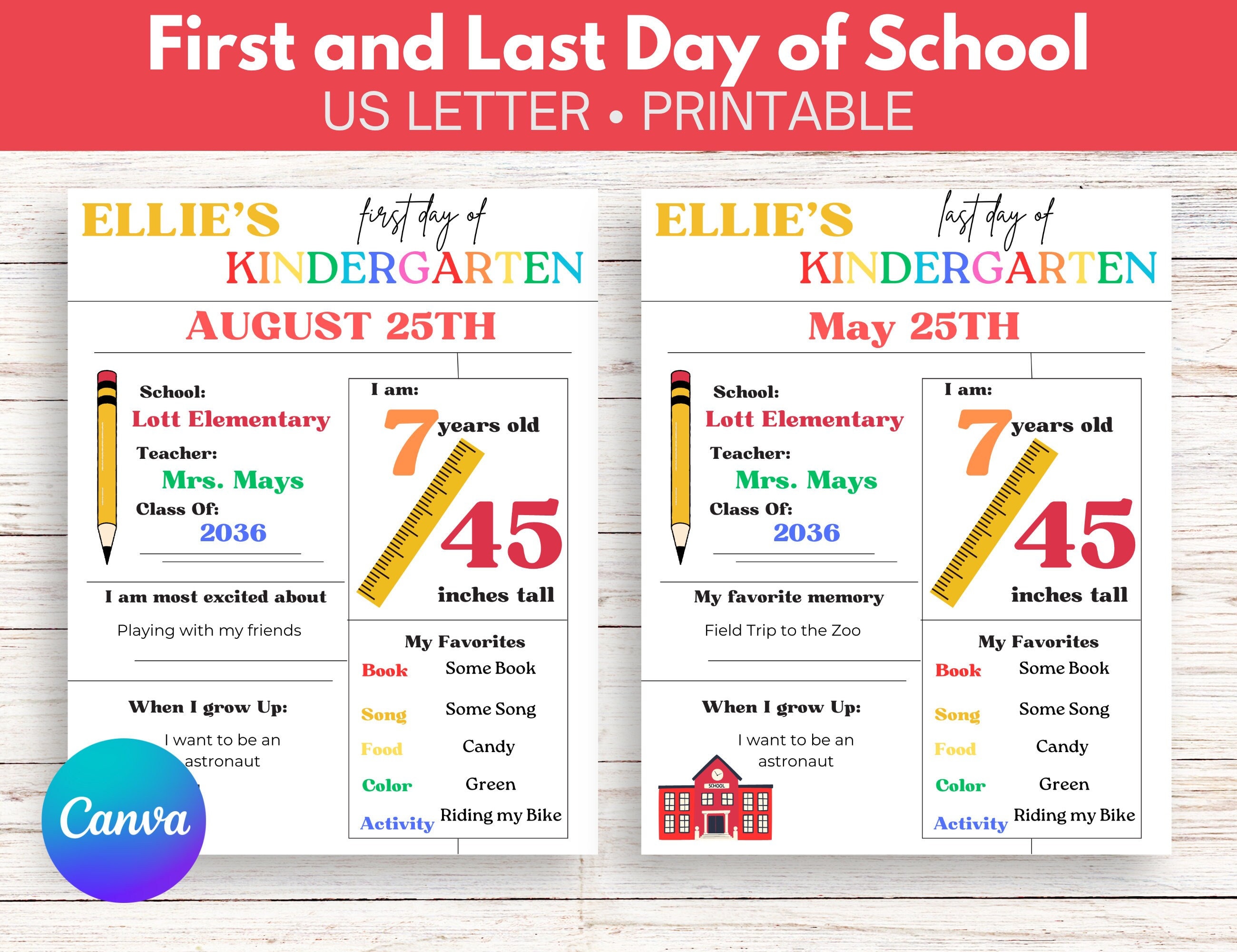First and Last Day of School Printable Sign | Editable Kids Back to ...