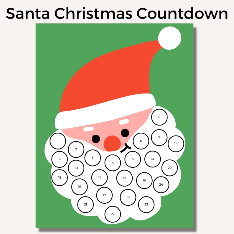 Santa Beard Christmas Countdown| Printable Advent Calendar| Countdown ...