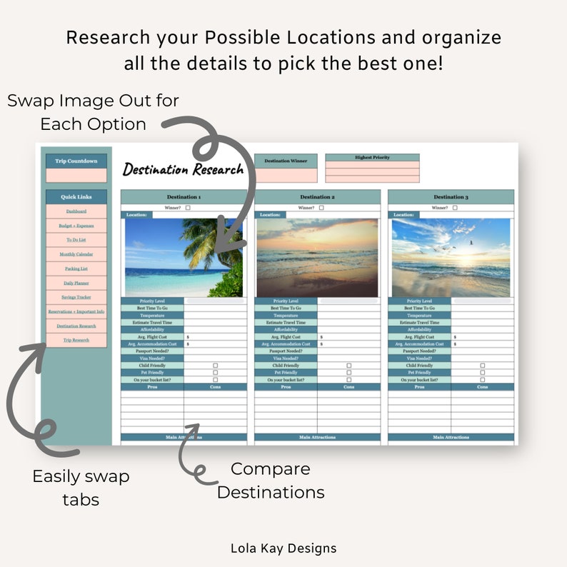 Ultimate Travel Planner for Google Sheets | Beach Themed Trip Planner ...