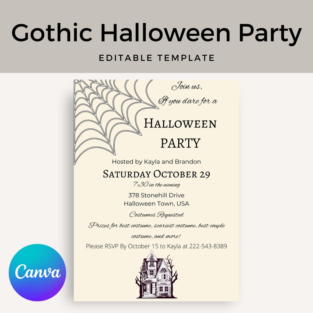 Gothic Halloween Party Invitation Haunted House Party Spider Web ...