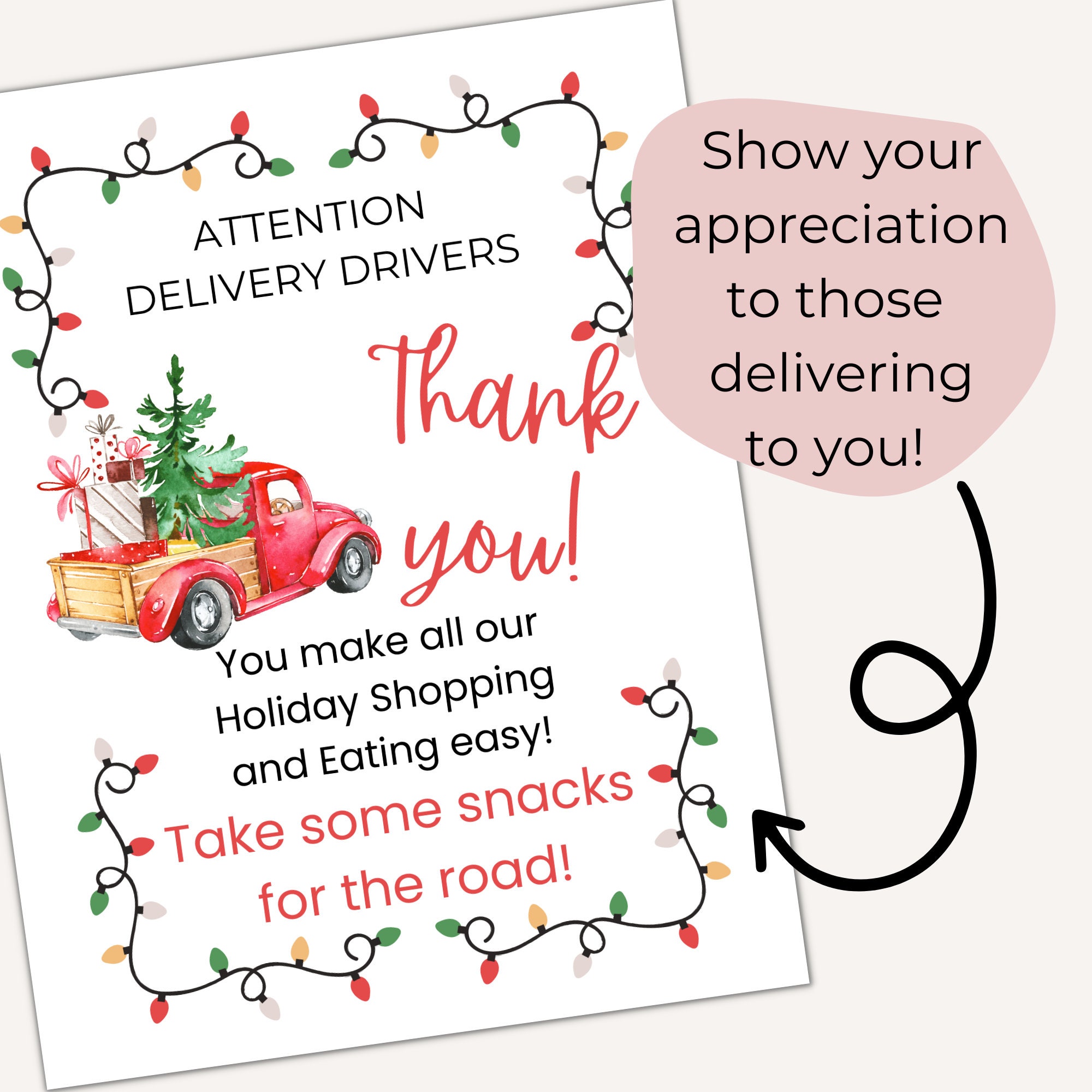 PRINTABLE Delivery Driver Snack Sign Instant Download Thank - Etsy