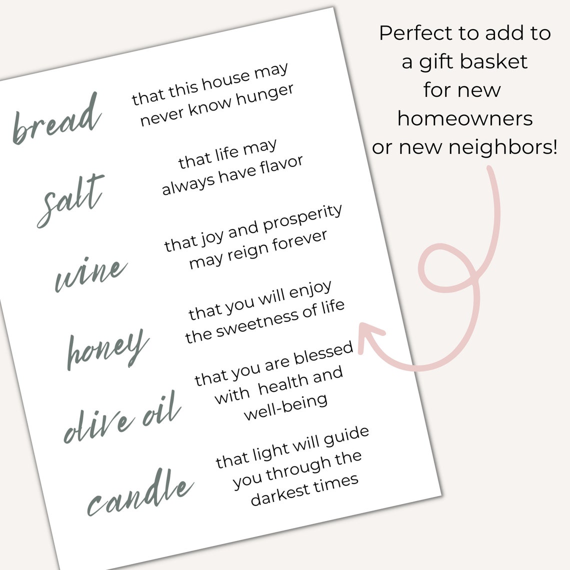 Housewarming Printable| House Blessing Printable| Bread, Salt, Wine ...