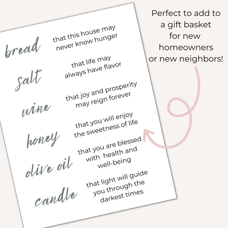 Housewarming Printable| House Blessing Printable| Bread, Salt, Wine ...