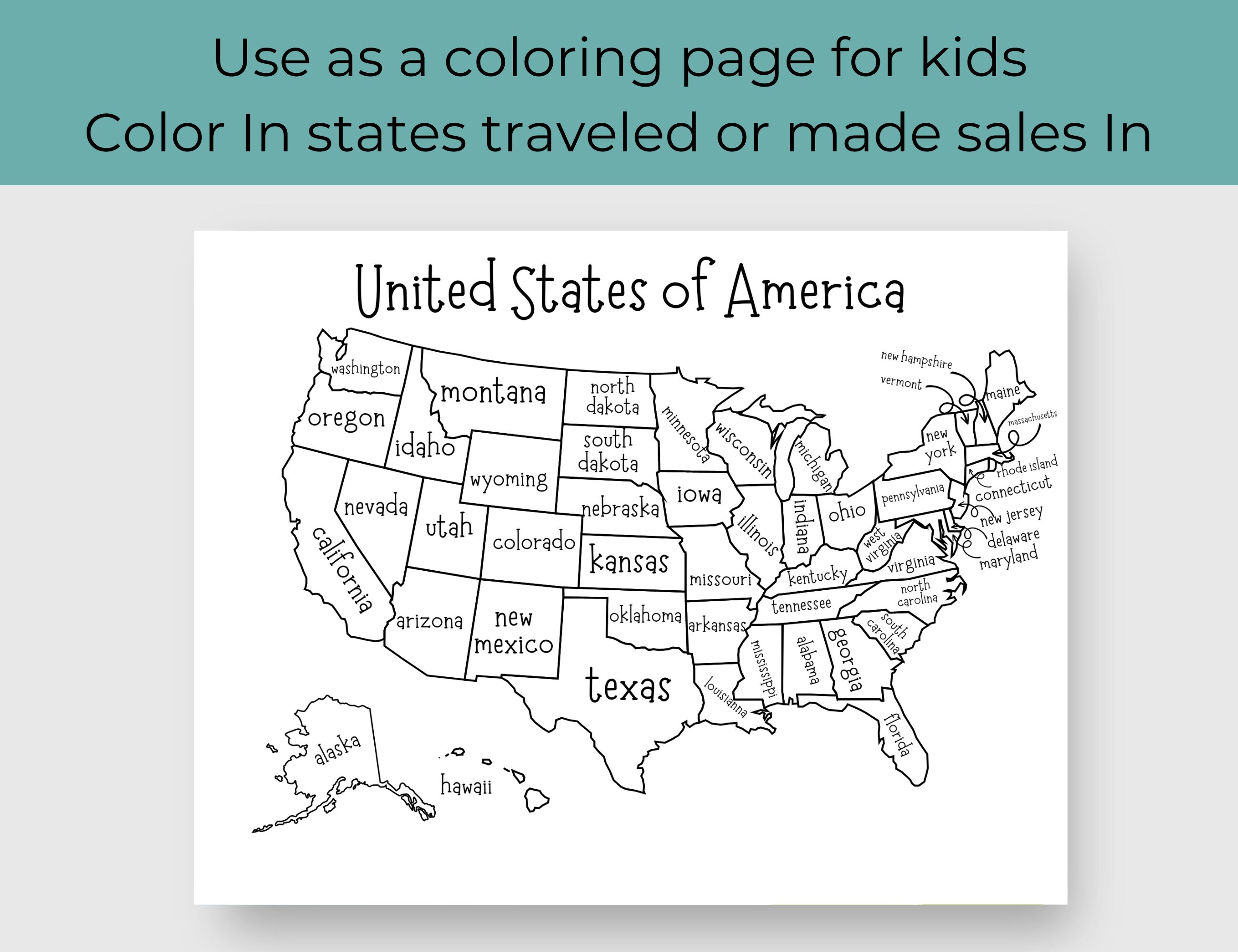 Printable United States Map Printable Sales Map Goal Map - Etsy