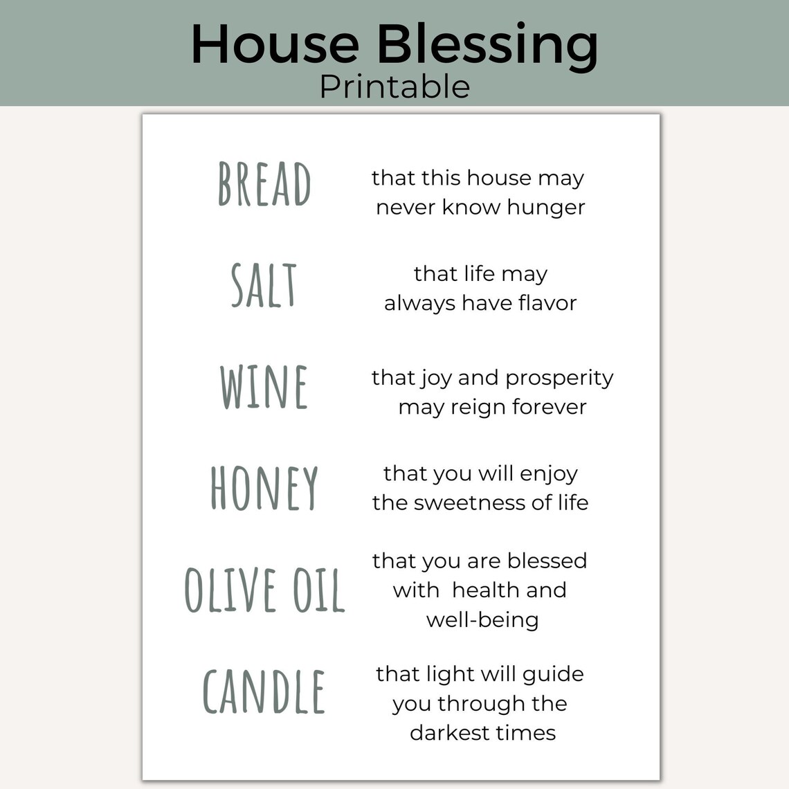 Housewarming Printable House Blessing Printable Bread, Salt, Wine New ...