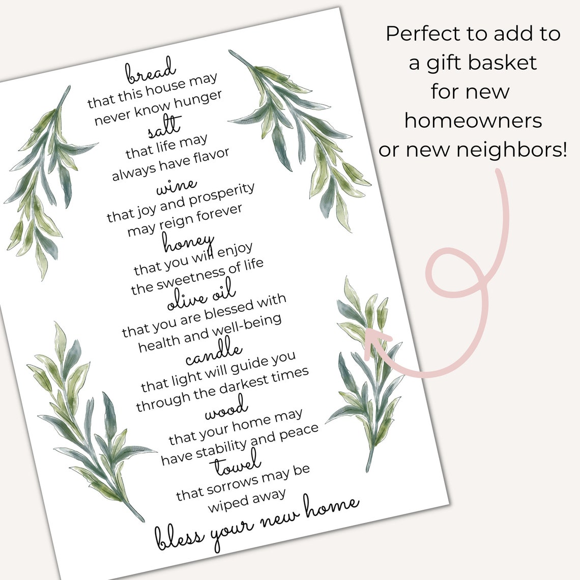 Extended Housewarming Printable| House Blessing Printable| Bread, Salt ...