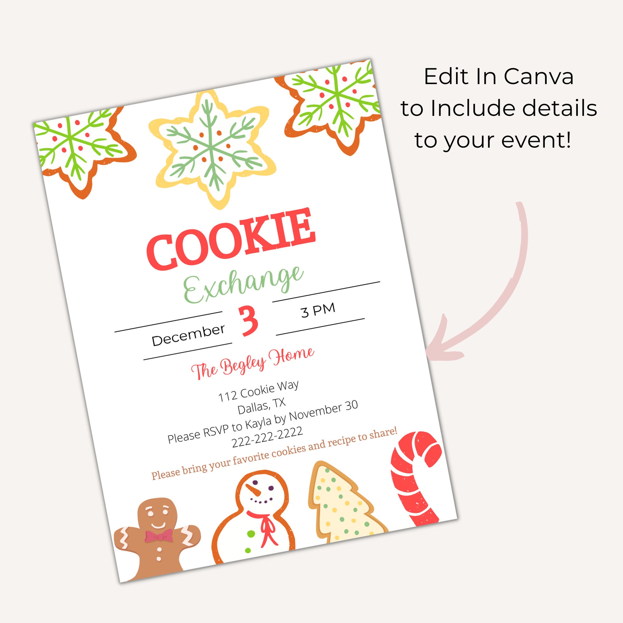 Christmas Cookie Exchange Party Invitation| Editable Template| Instant ...