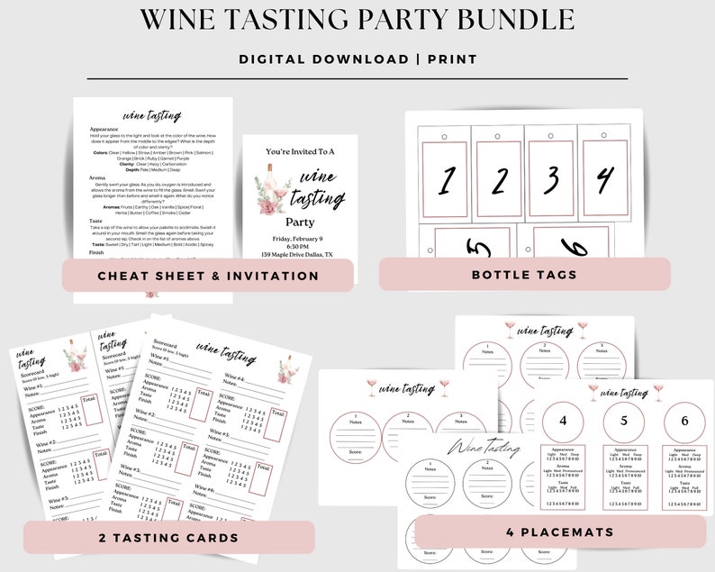 Feminine Wine Tasting Scorecard and Cheat Sheet Wine Tasting Guide Date Night, Girls Night ...